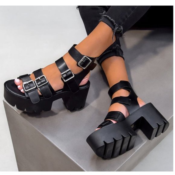 Ready Salted | Shoes | Ready Salted Black Cleated Chunky Platform ...